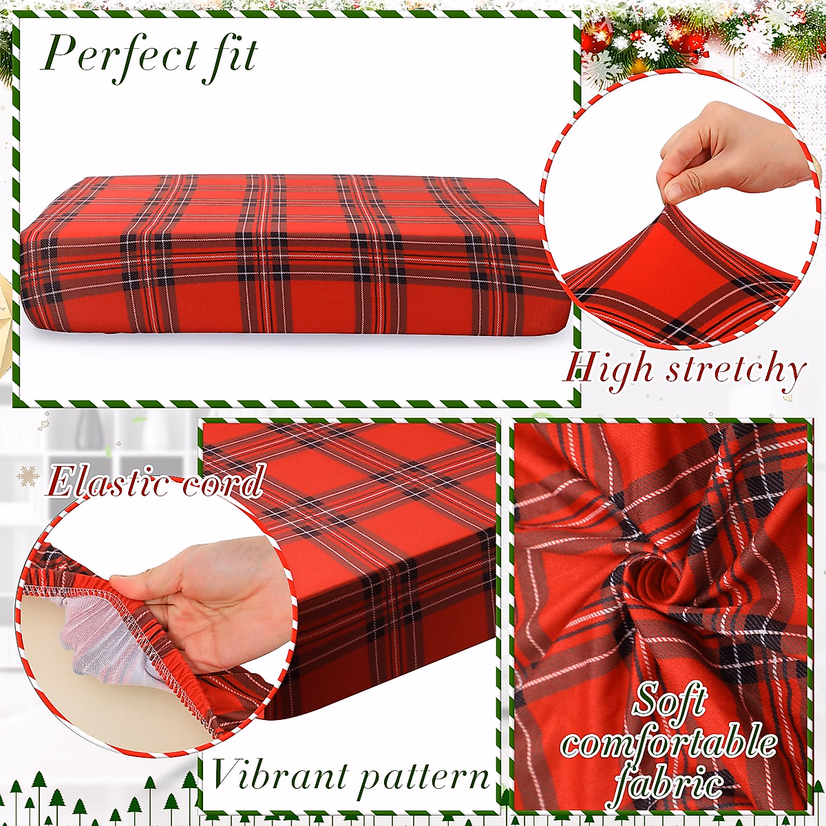 Newwiee 8Pcs Patio Cushion Covers Stretch Outdoor Cushion Cover Replacement for Patio Furniture Sofa Couch Slipcovers, Soft Flexibility Washable Furniture Protector(Waterproof Pure,Red, Green)