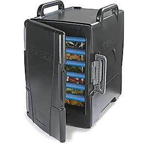 Carlisle FoodService Products Cateraide IT End Loading Insulated Food Pan Carrier Holds 6 Full Size 2.5" Pans with Handles for Catering, Kitchens, and Restaurants, Plastic, Black