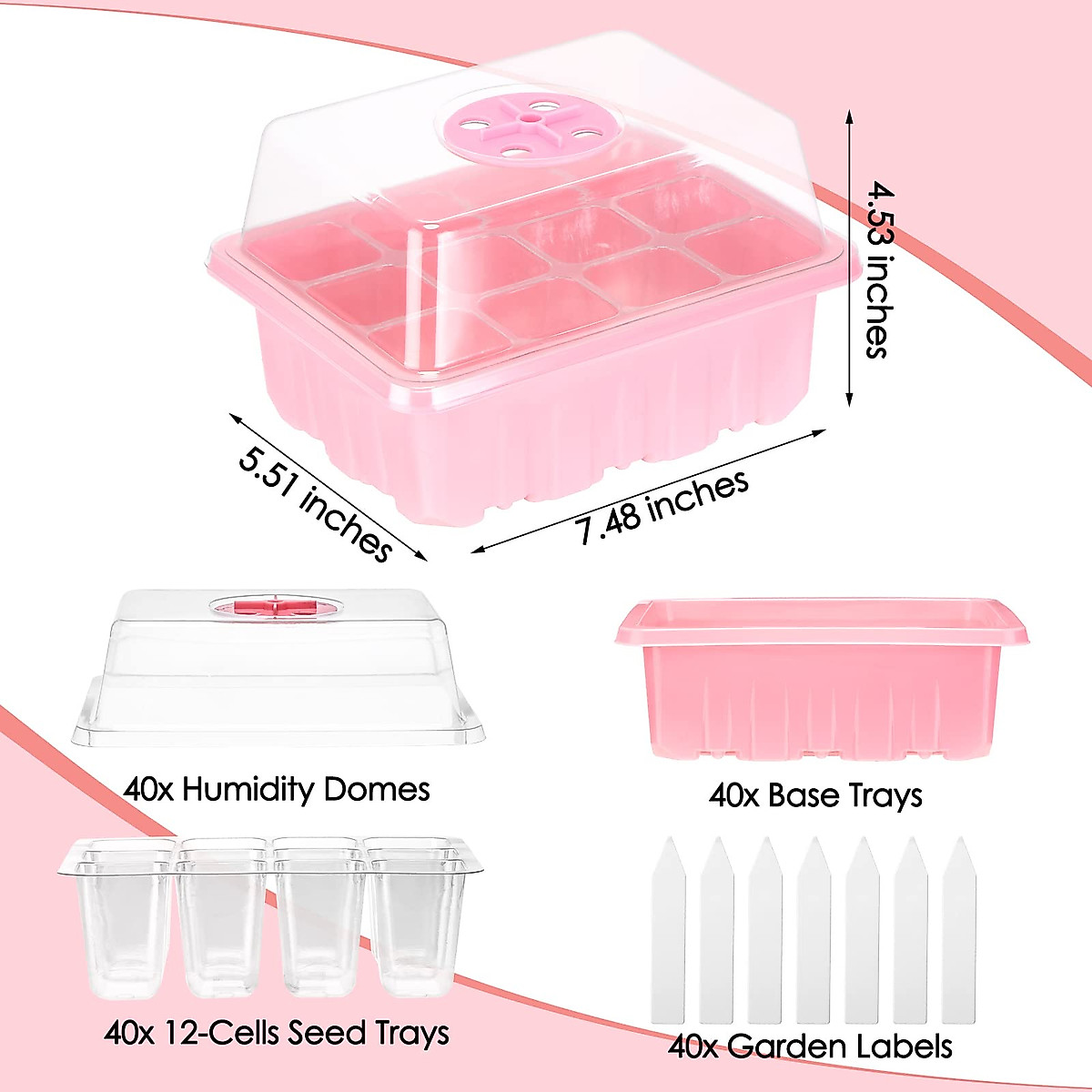 20 Set Seed Starter Tray Seed Starter Kit with Humidity Dome 240 Cells Total Plant Germination Trays with Drain Hole Reusable Propagation Tray Base Mini Greenhouse for Seedling Starting Growing
