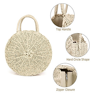 Women Straw Summer Beach Bag Handwoven Round Rattan Bag Cross Body Bag Shoulder Messenger Satchel (beige)