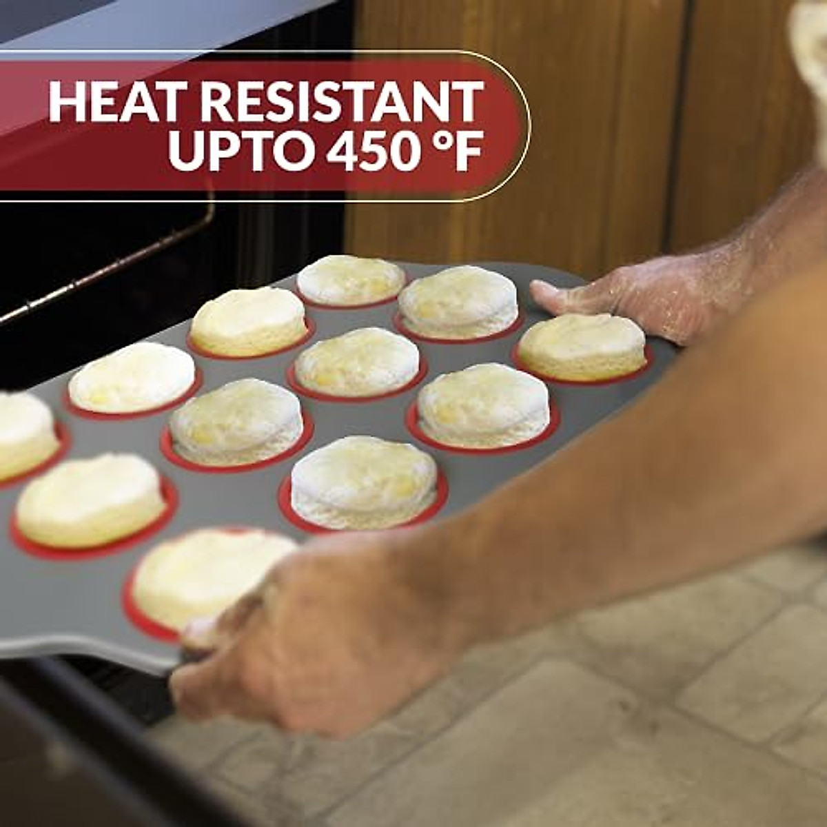 Boxiki Kitchen Non-Stick 12 Cup Silicone Muffin Pan With Steel Frame - BPA Free, Non-Toxic, Anti-Warp, Durable & Easy to Pop Silicone Muffin Tin - Perfect Cupcake Pan