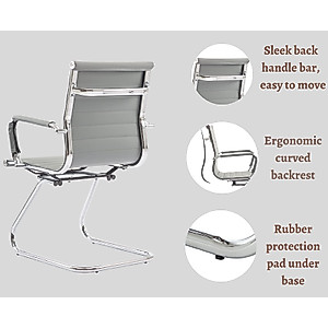 CIMOTA Waiting Room Chairs Leather Office Guest Chair Mid Back Reception Chairs with Sled Base for Meeting/Patient/Conference Room, Grey Set of 8