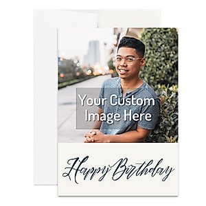 Simply Uncaged Christian Gifts Personalized Happy Birthday Card Custom Your Photo Image Upload Your Text Greeting Card (Single Card)