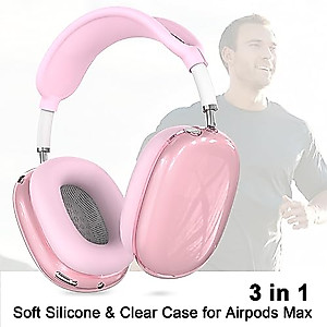 Silicone Case Cover for AirPods Max, Clear Soft TPU Earcup Cover/Silicone Ear Pad Case Cover/Headband Cover for AirPods Max, Transparent Accessories Silicone Protector for Apple AirPods Max, Pink