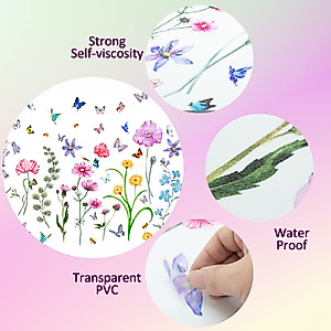 PDCTACST Colorful Flower Wall Decals with Butterfly and Bee, Large Floral Clusters Butterfly Wall Stickers DIY Peel and Stick, Removable PVC Art Wall Decor Mural for Nursery Baby Kids Room