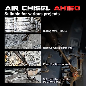 UW-AH150 Short Barrel Air Hammer Kit with Quick Change Retainer and 4 Chisels, 1-5/8 Inch Stroke, 4500 BPM, Light weight