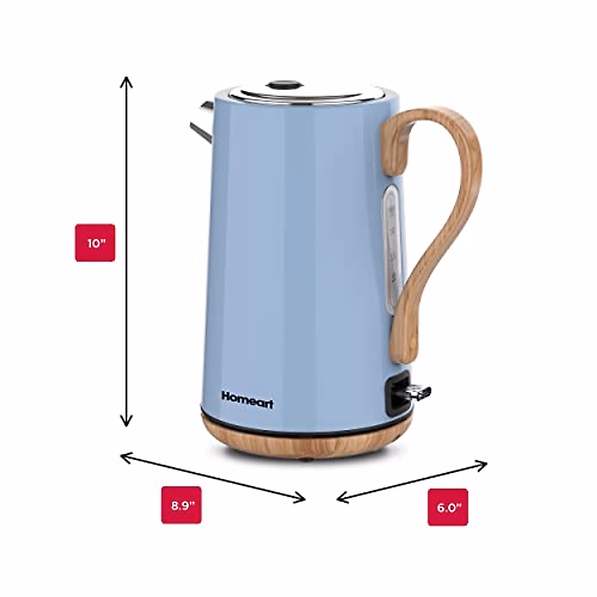 Homeart Panda Cordless Electric Kettle with Wood Detail and 4-Slice Retro Toaster Combo, Powder Blue