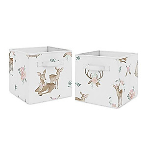 Sweet Jojo Designs Blush Pink, Mint Green and White Boho Organizer Storage Bins for Woodland Deer Floral Collection - Set of 2