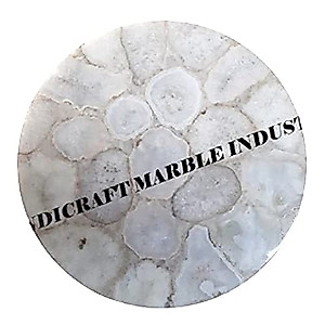 15" Inch Round Natural White Agate Coffee Table with Gold or Silver Foil coated borders with Metal Base, Agate Table, Stone Coffee Table, Agate Table Top, Agate Round Coffee Table