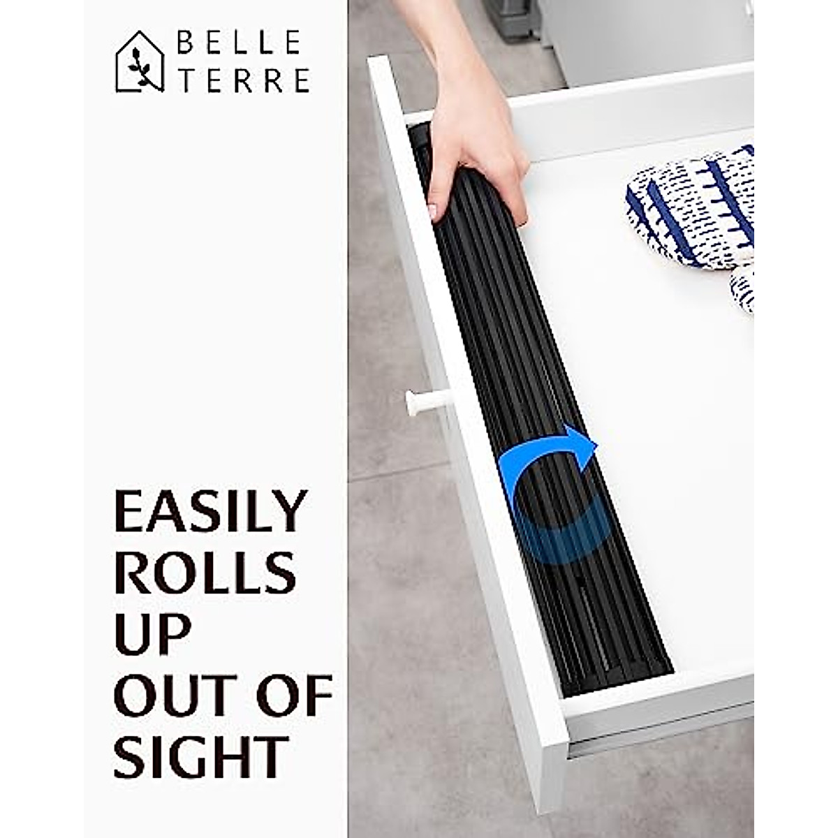 BELLE TERRE Roll-Up Dish Drying Rack & Swedish Dish Cloth Set - Space-Saving Sink Rack (20.5" x 15.5") with Utensil Tray & Reusable Absorbent Cloths - Solid Steel Construction & Cellulose Material