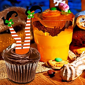 Whaline Halloween Cupcake Toppers Witch Boot Paper Cupcake Decorations for Cupcake Dish Decoration Party Supplies, 30 Pack