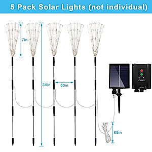 Solar Garden Lights, Firework Lights Outdoor 5 Pack 120 LED Solar Waterproof Decorative Starburst Lights Landscape Lamp 18 Hours Working Time, Decor for Courtyard Garden Christmas Party(Cool White)