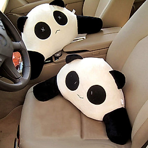 Fullbond Cute Panda Shape Car Seat Plush Lumbar Pillow for Car-Headrest Pillow Breathable Comfortable PP Cotton Suitable for Both Kids and Adults B1