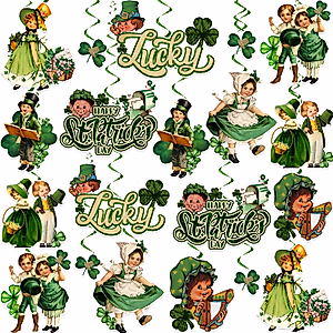 St Patricks Day Hanging Decorations,40 Pcs Vintage Saint Patricks Day Decorations, NO-DIY St Patrick's Day Decorations, Vintage St Patricks hanging swirls for Home Office Irish Lucky cocomigo