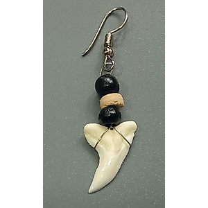 Genuine Mako Shark Tooth Earrings, Handmade Wooden Beads Dangle Shark Tooth Earrings for Women Jewelry GA056-A