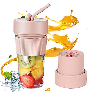 Mini Portable Blender Cup and Travel Lid,11.83 OZ BPA-Free Personal Blender,With USB Charging, Type-c Charging Port,Makes Smoothies and Shakes Creamy, Fruit Juicer for Kitchen, Travel, Gym-pink