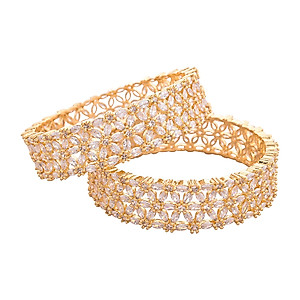 Ratnavali Jewels CZ Zirconia Gold Tone Marquise Diamond Elegant Bollywood Indian Bangles Kada Jewelry Women Wedding Bride