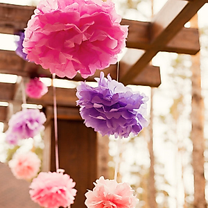 PATIKIL 8" Tissue Pom Poms Flowers, 5 Pack Paper Flower Ball for Wedding Bridal Shower Birthday Bachelorette Party Backdrop Decoration, Lake Blue