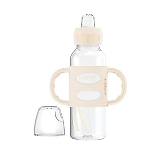 Dr. Brown’s® Milestones™ Narrow Sippy Bottle with 100% Silicone Handles, Easy-Grip Bottle with Soft Sippy Spout, 8oz/250mL, BPA Free, Light-Pink & Ecru, 2 Pack, 6m+