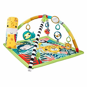 Fisher-Price Baby Playmat 3-in-1 Rainforest Sensory Gym with Music & Lights, Tummy Wedge & 5 Developmental Toys for Newborns 0+ Months