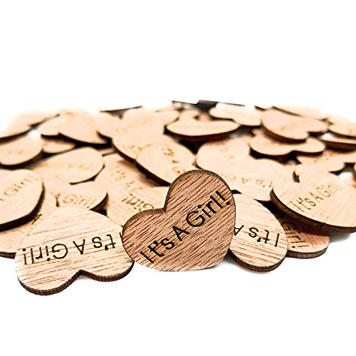 Wooden Heart Confetti ~ It's A Girl ~ Wood Hearts, Wood Confetti Engraved Love Hearts- Rustic Wedding Decor (100 count)
