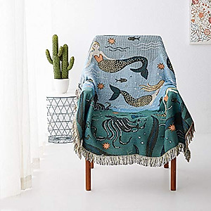 shlutesoy Throw Blankets, Throw Blanket, Mermaid Fish Ocean Tassel Sofa Cover Couch Chair Throw Blanket Carpet Tapestry 180cm x 230cm