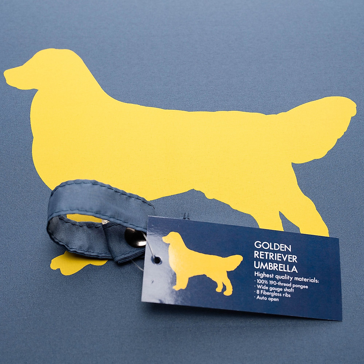 The San Francisco Umbrella Company - Premium Golden Retriever Rain Umbrella (Gold on Blue) - Strong, Durable, Windproof & Resistant With Fiberglass Ribs Stick Umbrella