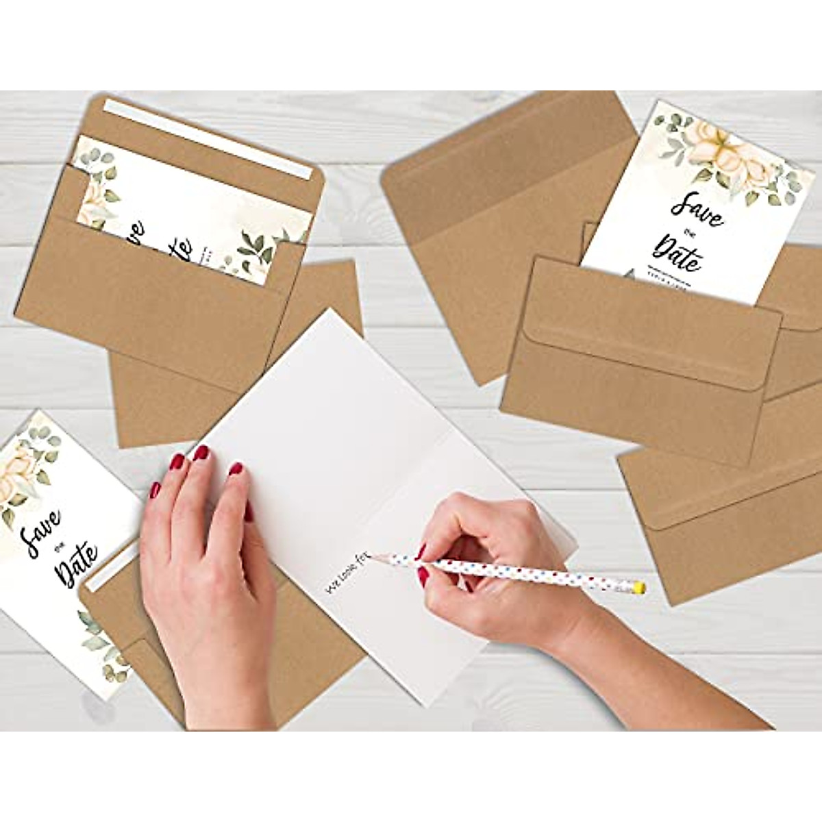 A7 Kraft Invitation Envelopes, 100-Pack, Use with 5 x 7 inch Cards, Strong Bond Paper, by Better Office Products, Straight Flap with Peel and Stick Closure, 100 Pack (5.25 x 7.25 inch)