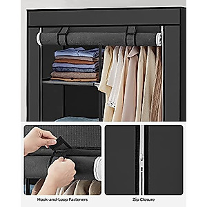 SONGMICS Portable Closet, Clothes Storage Organizer with 6 Shelves, 1 Clothes Hanging Rail, Non-Woven Fabric Closet, Metal Frame, 17.7 x 34.6 x 66.1 Inches, Black URYG84BK