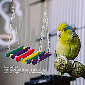 Tnfeeon Bird Swing Toy Set Bird Cage Toys Chewing Hanging Bell Bird Cage Colorful Toys with Wooden Hanging Stand Ladder for Parakeet Cockatiel