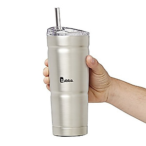 BUBBA BRANDS Envy S Vacuum-Insulated Stainless Steel Tumbler with Lid and Straw, 24oz Reusable Iced Coffee or Water Cup, BPA-Free Travel Tumbler, Steel/Clear