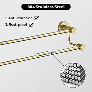 BATHSIR Brushed Gold Towel Rack, 24 Inch Double Towel Bar Wall Mounted Bathroom Towel Holder Hanger Stainless Steel