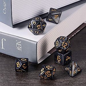 EBOOT Polyhedral 7-Die Dice Set for Dungeons and Dragons with Black Pouch (Black Gray)
