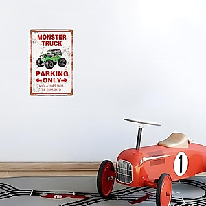 Monster Truck Parking Only Sign Boy's Room Decor Bedroom Accessories Birthday Party Decorations 12 x 8 Inch (957)