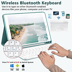 for iPad 9th Gen 2021 Case with Keyboard 10.2 inch, for iPad 8th Gen 2020/7th Gen 2019/Air 3/Pro 10.5 Keyboard Case, Detachable Wireless Bluetooth Keyboard with Pencil Holder for iPad 2021 9th
