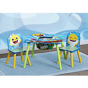 Delta Children Kids Table Storage (2 Chairs Included) -Ideal for Arts & Crafts, Snack Time, Homeschooling, Homework & More, Baby Shark, 3 Piece Set