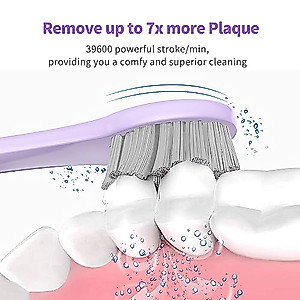 SARMOCARE Sonic Electric Toothbrush, Travel Rechargeable Toothbrushes for Adults Kids with 5 Modes and 6 Brush Heads, Waterproof,Smart Timer & Travel Case Included-Purple