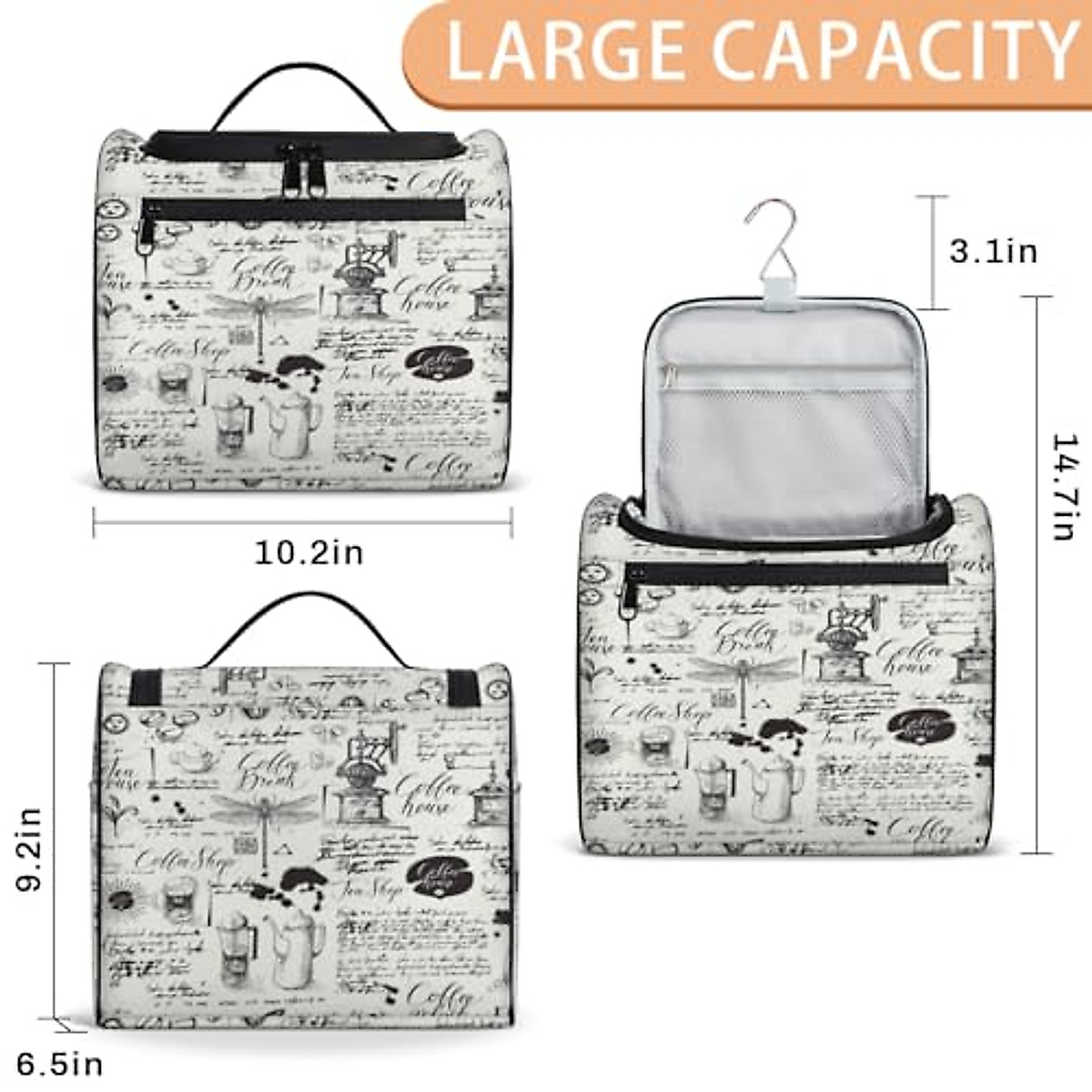 XMNYGJ Vintage Dragonfly Hanging Toiletry Bag for Men Women Travel Cosmetic Makeup Organizer Bag Water Resistant Large Portable Wash Case for Accessories, Toiletries, Cosmetics