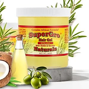 SuperGro Extra Hold Loc & Twist Gel for Natural Hair Styling – Ideal for Braiding, Retwisting Locs, and Edge Control – With Shea Butter, Biotin & Black Castor Oil – 8 oz