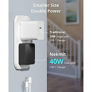 Nekmit Dual Port USB C Wall Charger, 40W PD Fast Charging USB C Wall Plug Adapter, Flat Thin Slim Charger Block for iPhone 14/14 Pro/14 Pro Max, Galaxy, MacBook Air, iPad, AirPods and More