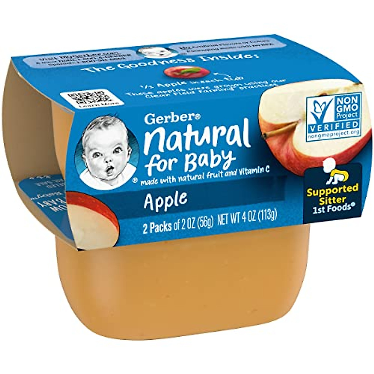 Gerber Natural for Baby 1st Foods Baby Food Tubs, Apple, Made with Natural Fruit & Vitamin C, Non-GMO Pureed Baby Food, 2 - 2 Ounce Tubs/Pack (Pack of 8)