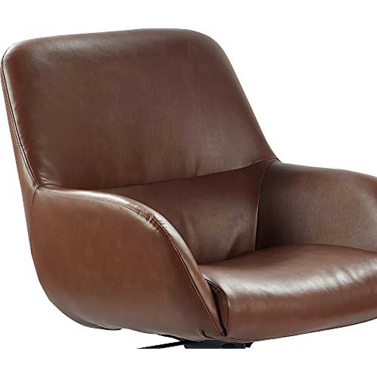 Tommy Hilfiger Forester Luxury Bonded Leather Home Office Chair, Modern Round Swivel Accent Seating, Adjustable Height, Cognac Brown