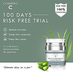 Butt Acne Clearing Treatment, Bum Acne Treatment Butt Pimple Cream Clears Pimples For the Buttocks, Back and Thigh Areas with Salicylic Acid, Pure Natural Ingredients and Fast Results