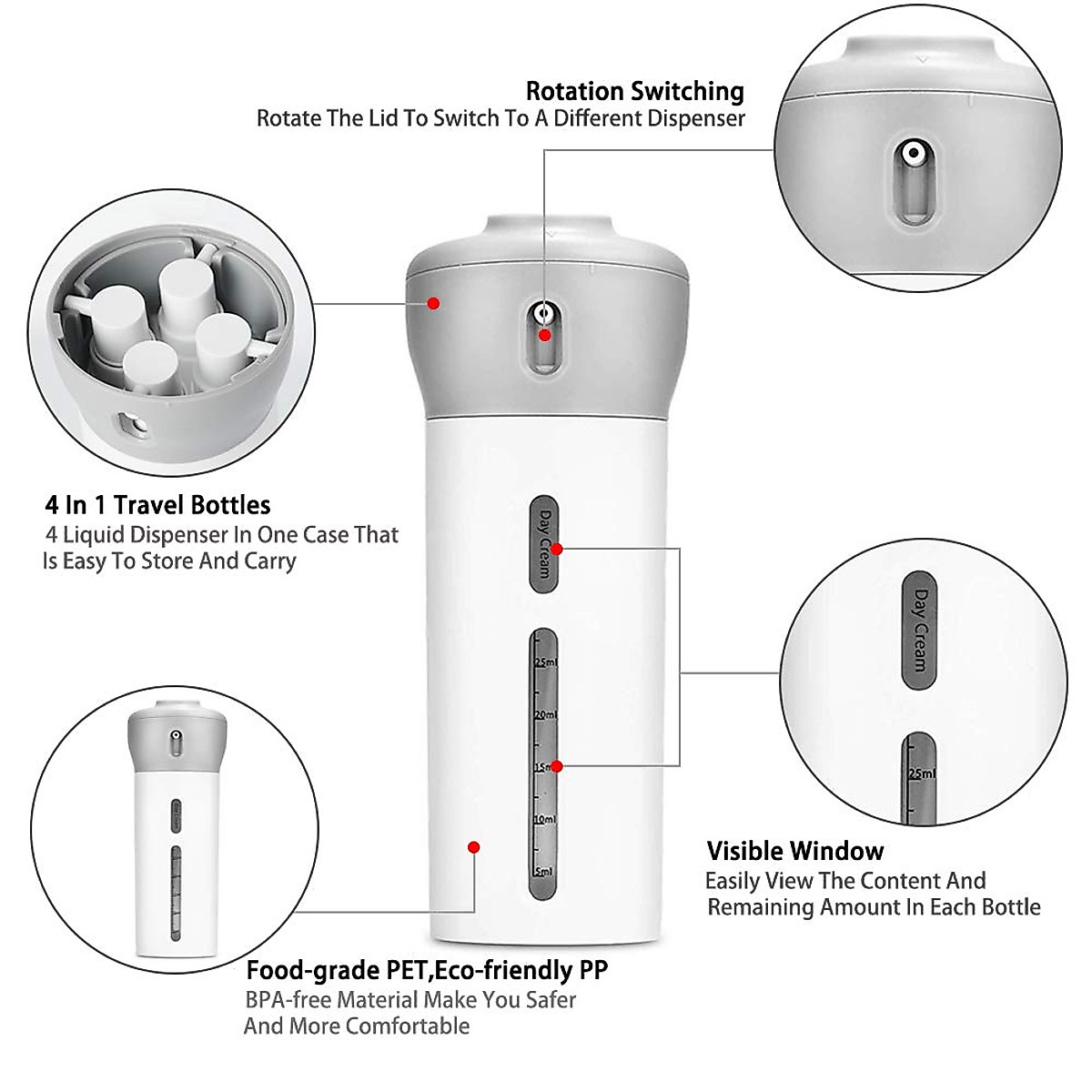 2 Pieces 4 in 1 Travel Dispenser Shampoo Lotion Gel Set Leak-proof Travel Containers Bottles For Toiletries Body Wash Liquid Cream TSA Approved , Grey/Pink (pink+gray)