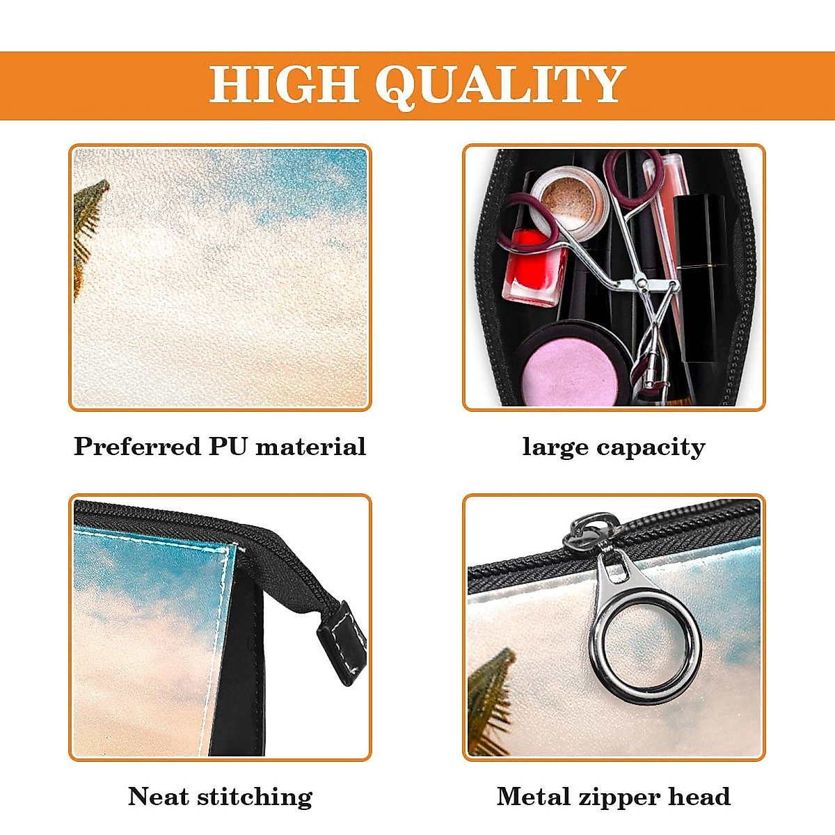 TBOUOBT Cosmetic Travel Bags, Makeup Case, Makeup Bag for Toiletries, Hawaiian Beach Sea Coconut Tree Sunrise