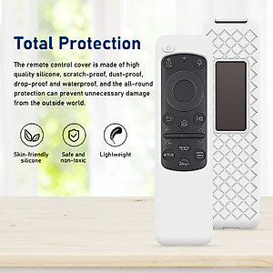 Silicone Protective Case for Samsung Smart Solar Cell Remote Control BN59-01432A BN59-01432J BN59-01432B BN59-01432 2023 TM2360E, Anti Slip Shockproof Silicone Cover with Lanyard (White)