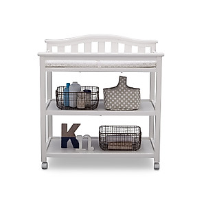Delta Children Bell Top Changing Table with Wheels and Changing Pad, Greenguard Gold Certified, White