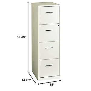Space Solutions Deep 4 Drawer Vertical 18" Metal File Cabinet, Black, Pearl White