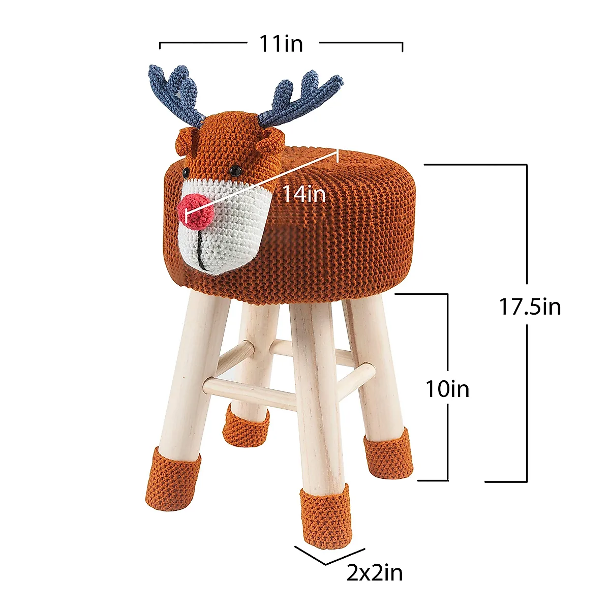 AC Pacific Woodland Deer Stool for Kids, Animal Themed Wooden Ottoman Chair with Soft Plush Fabric, Sturdy Pine Wood Legs, Ideal for Playrooms, Nurseries or Living Rooms, Cinnamon