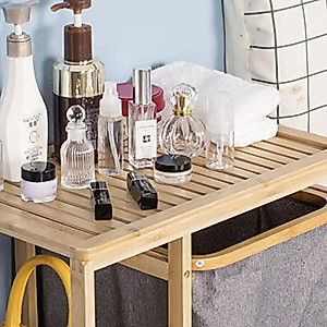 Gdrasuya10 Bamboo Laundry Hamper with Compartments, Freestanding Portable Laundry Hamper Basket Table Laundry Organizer Cabinet for Bathroom Bedroom, 11.8 x 19.7 x 27.5 Inch